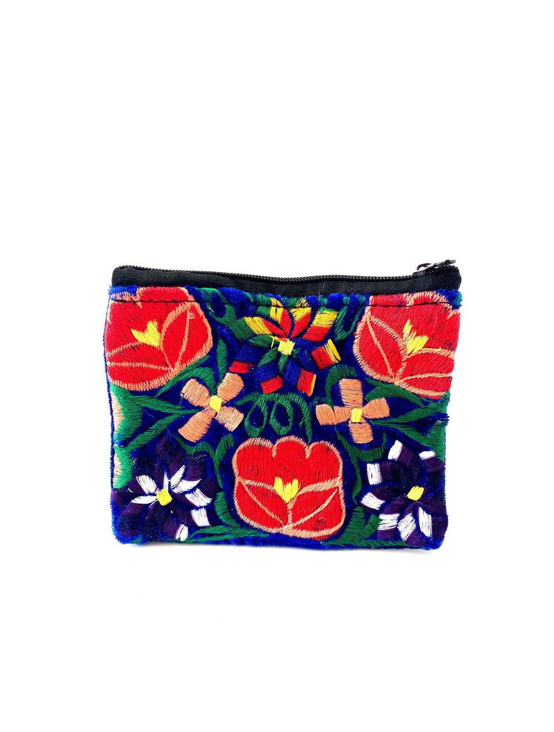 Mexican Embroidered Floral Pouch, Handwoven, Coin Purse, Artisanal ...