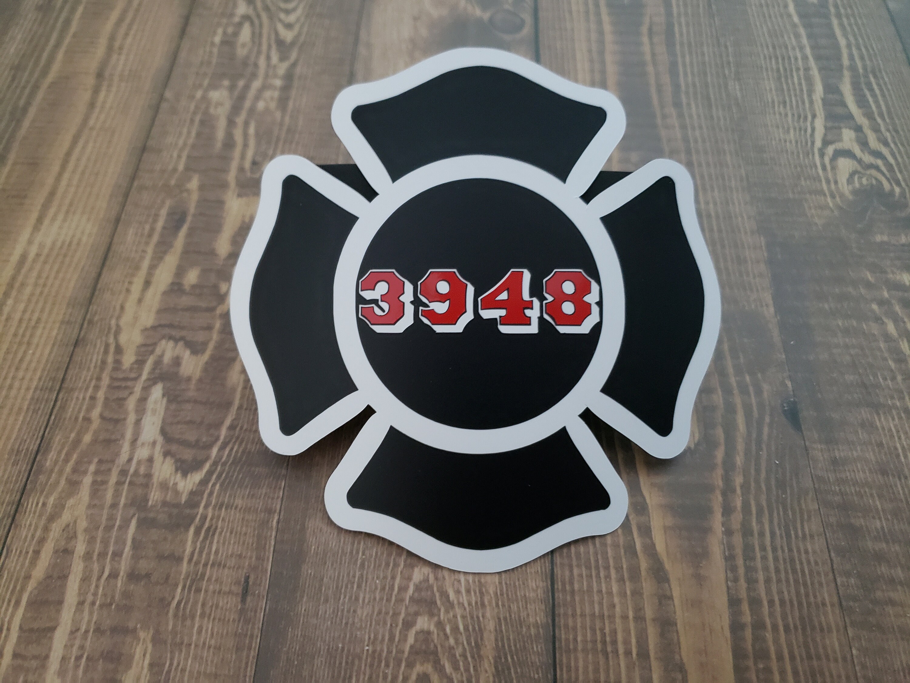 Custom Number Maltese Cross Decal | 4 Inch | White, Black & Red - Etsy