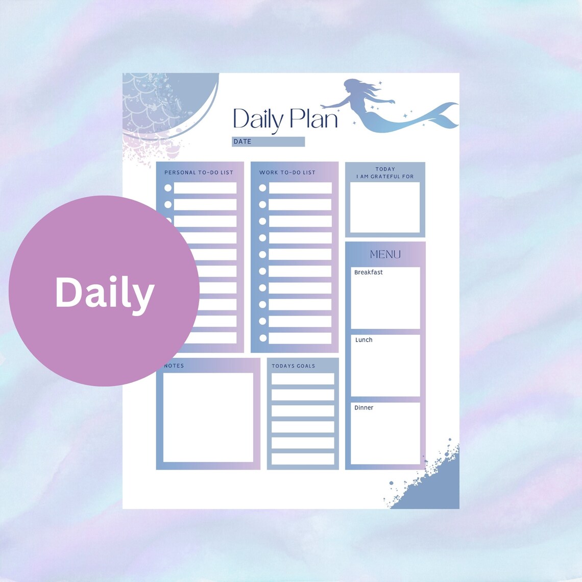Mermaid Planner, Daily Planner, Weekly Planner, Monthly Planner ...