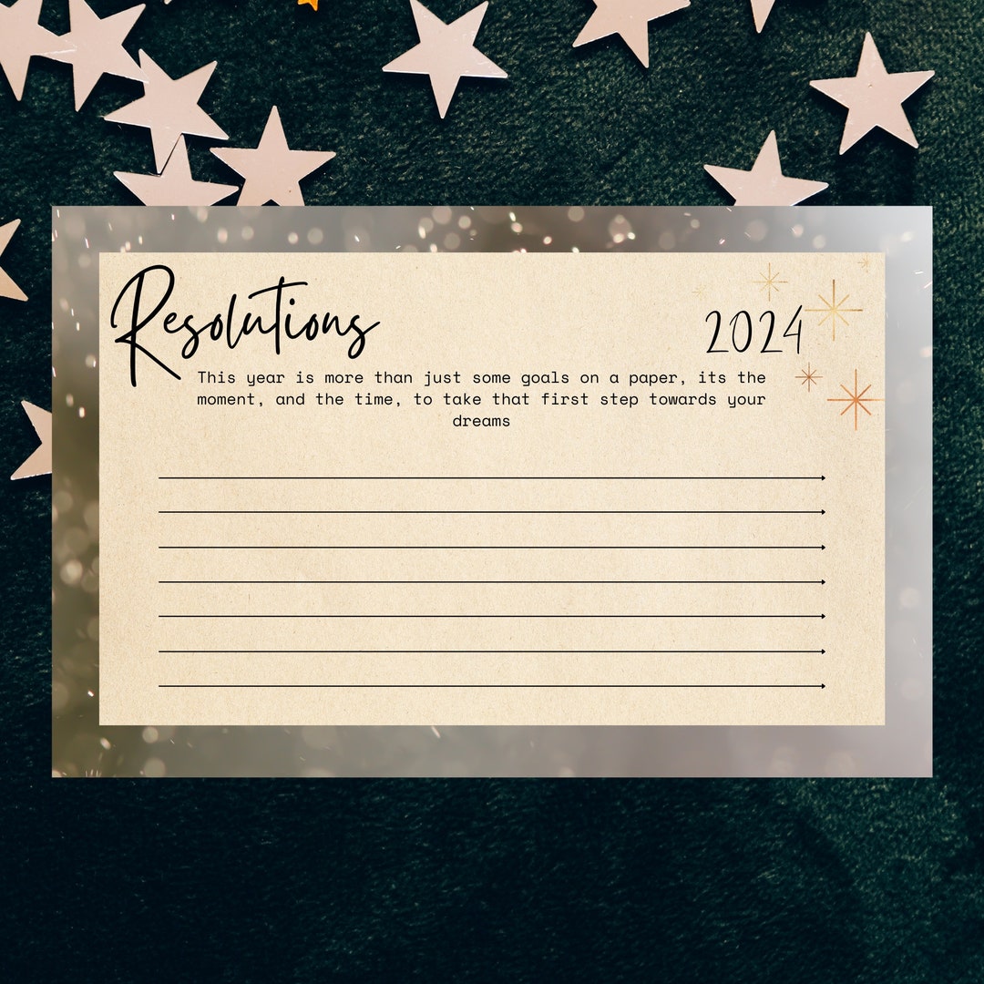 New Years Eve Resolution Cards, 2024 Resolution Cards, Printable New ...