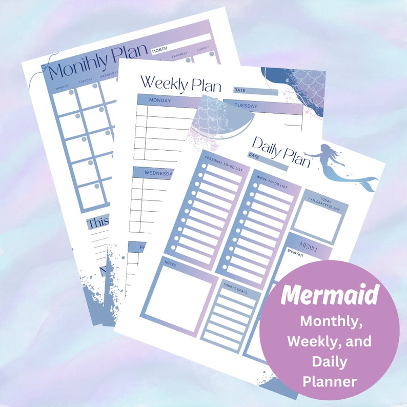 Mermaid Planner, Daily Planner, Weekly Planner, Monthly Planner ...