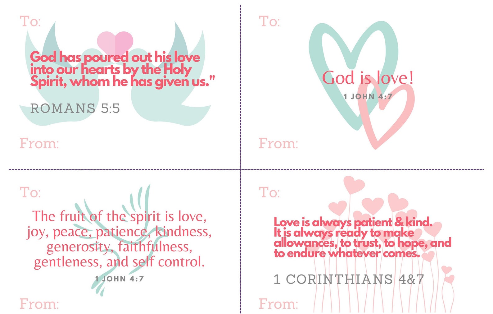 Printable Valentines Cards : Bible Verses, Classroom Exchange, Girls ...