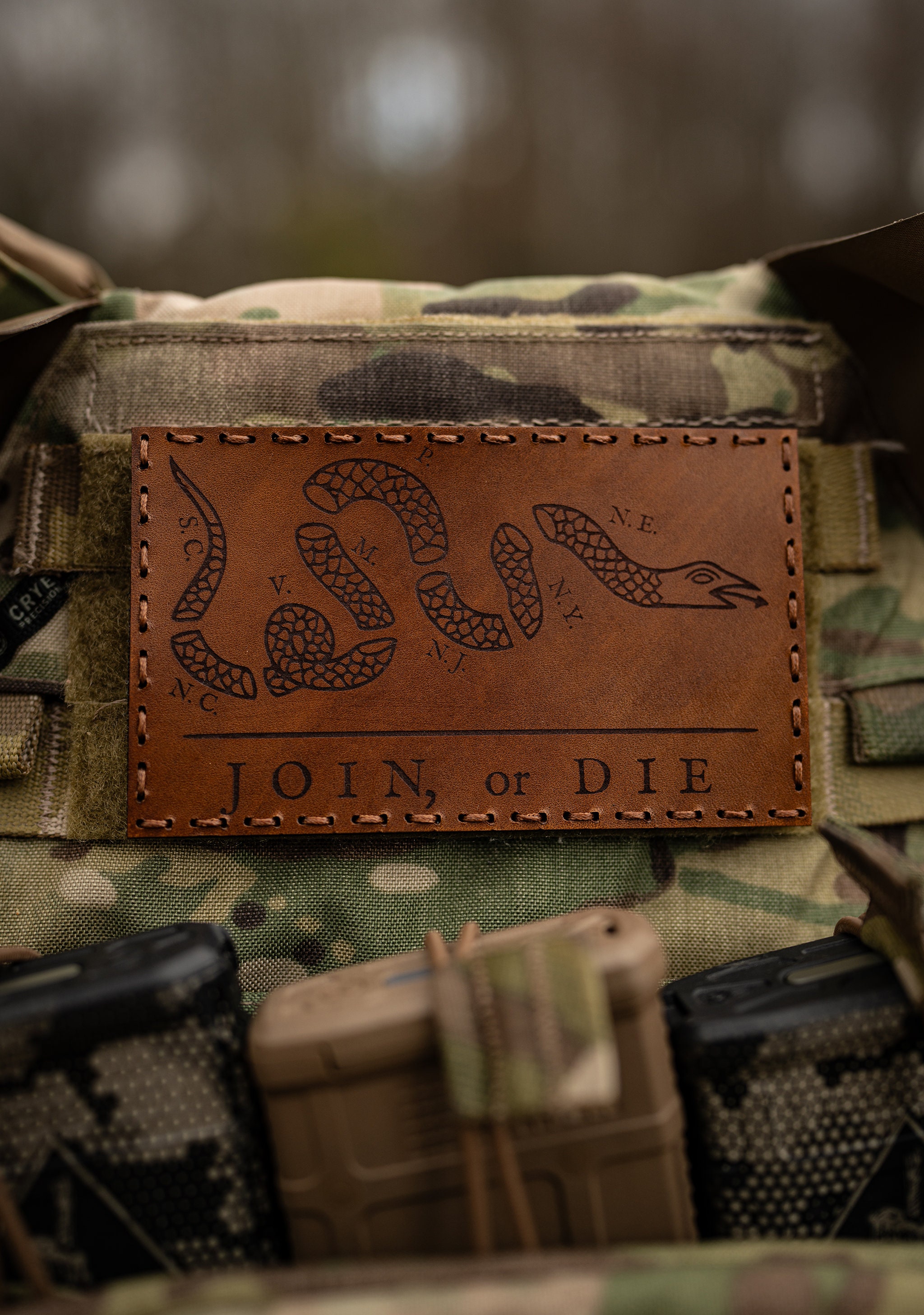 Leather Patch | Join or Die Patch | Morale Patch | Military | Airsoft | Hook Backing | Laser ...