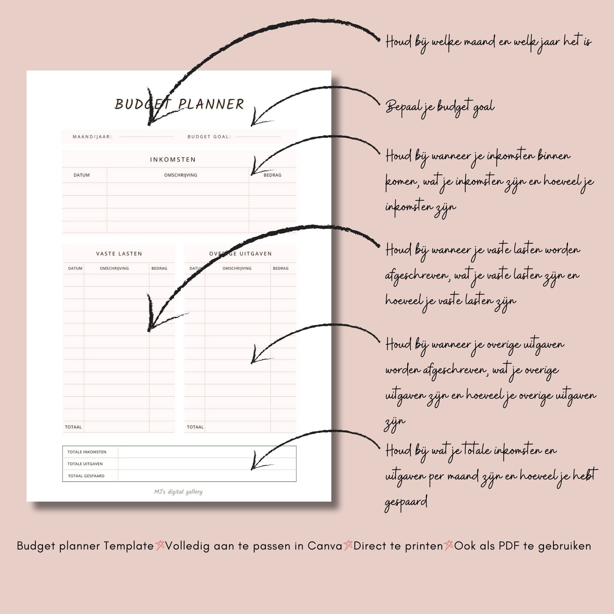Easy Editable Monthly Budget Planner Template, Printable Dutch Budget ...