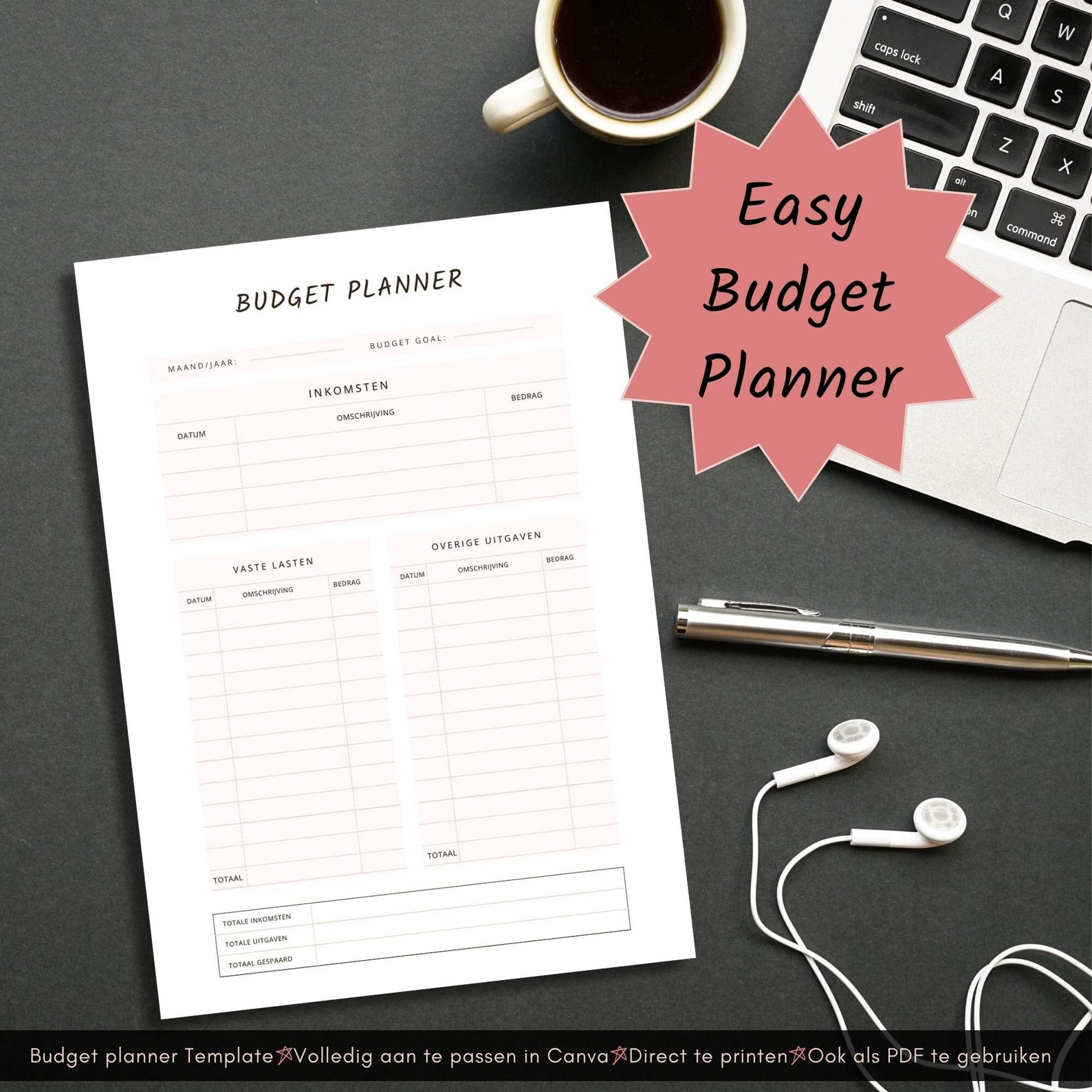Easy Editable Monthly Budget Planner Template, Printable Dutch Budget ...
