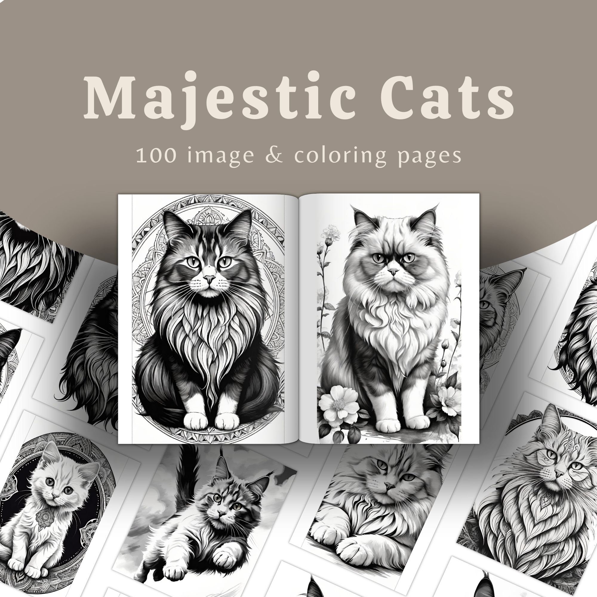 Cat Coloring Pages | Long-haired Cat Coloring Book | Mandala Coloring ...