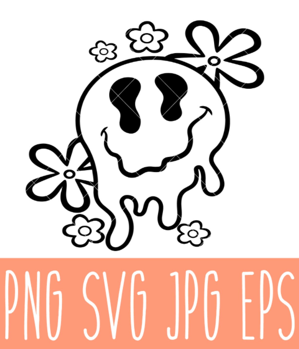 Melting Smiley Face SVG, Retro Trendy SVG, Smiley Face Sublimation PNG ...