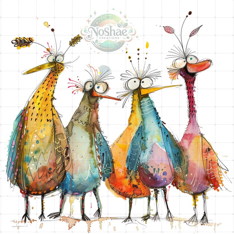 Quirky & Colorful Whimsical Watercolor Bird Illustrations - Perfect for ...