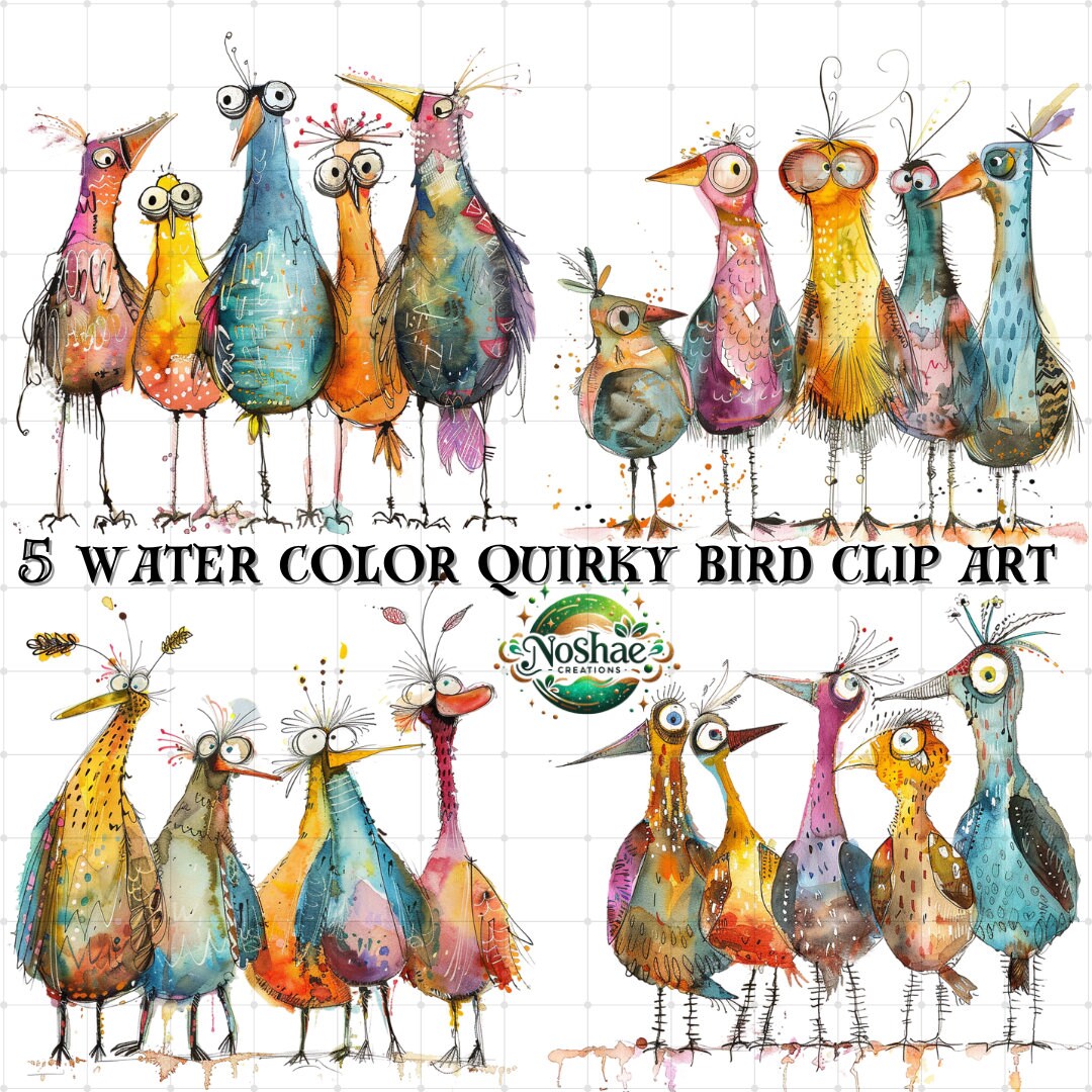 Quirky & Colorful Whimsical Watercolor Bird Illustrations - Perfect for ...