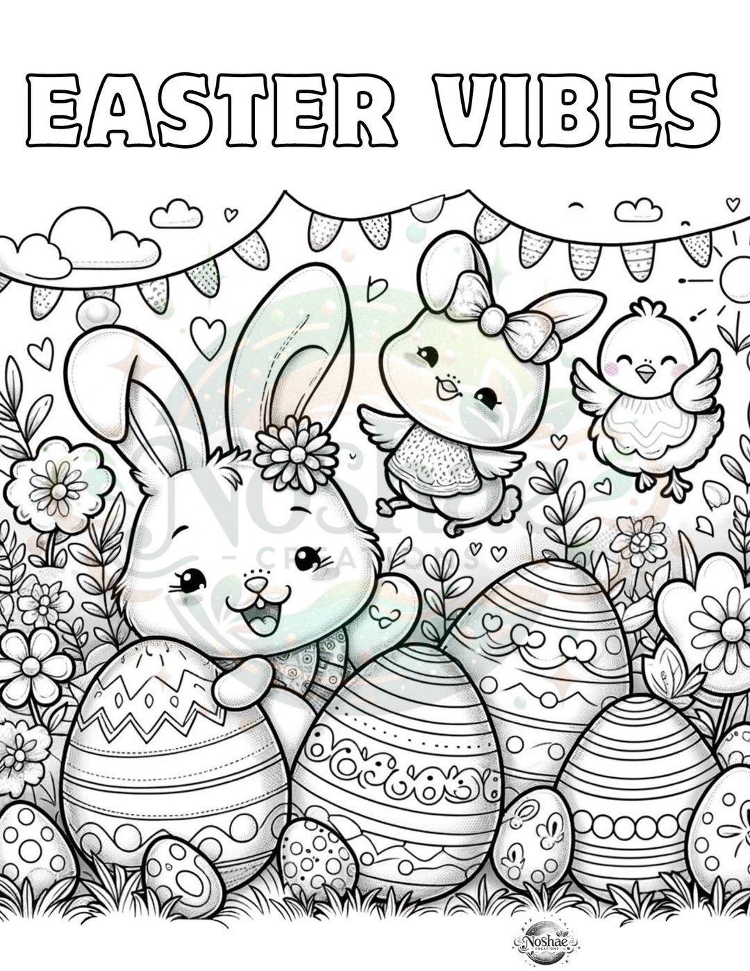 Whimsical Easter Coloring Pages - Digital Download, Printable PNG, Fun ...