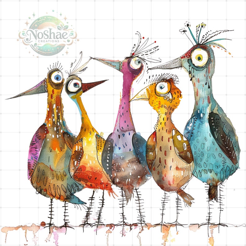 Quirky & Colorful Whimsical Watercolor Bird Illustrations - Perfect for ...