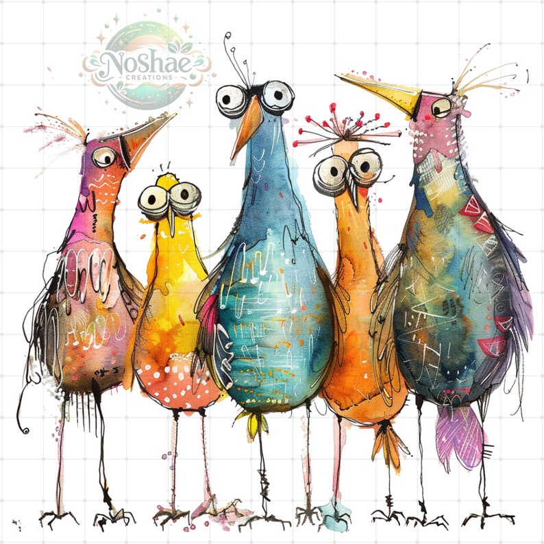 Quirky & Colorful Whimsical Watercolor Bird Illustrations - Perfect for ...
