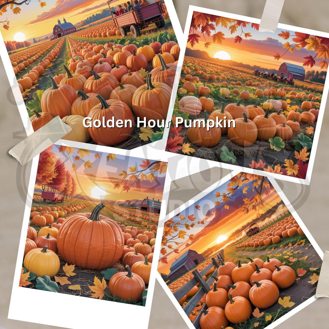 Pumpkin Patch Sunset Clipart – Fall Landscape PNG Bundle – Autumn Farm ...