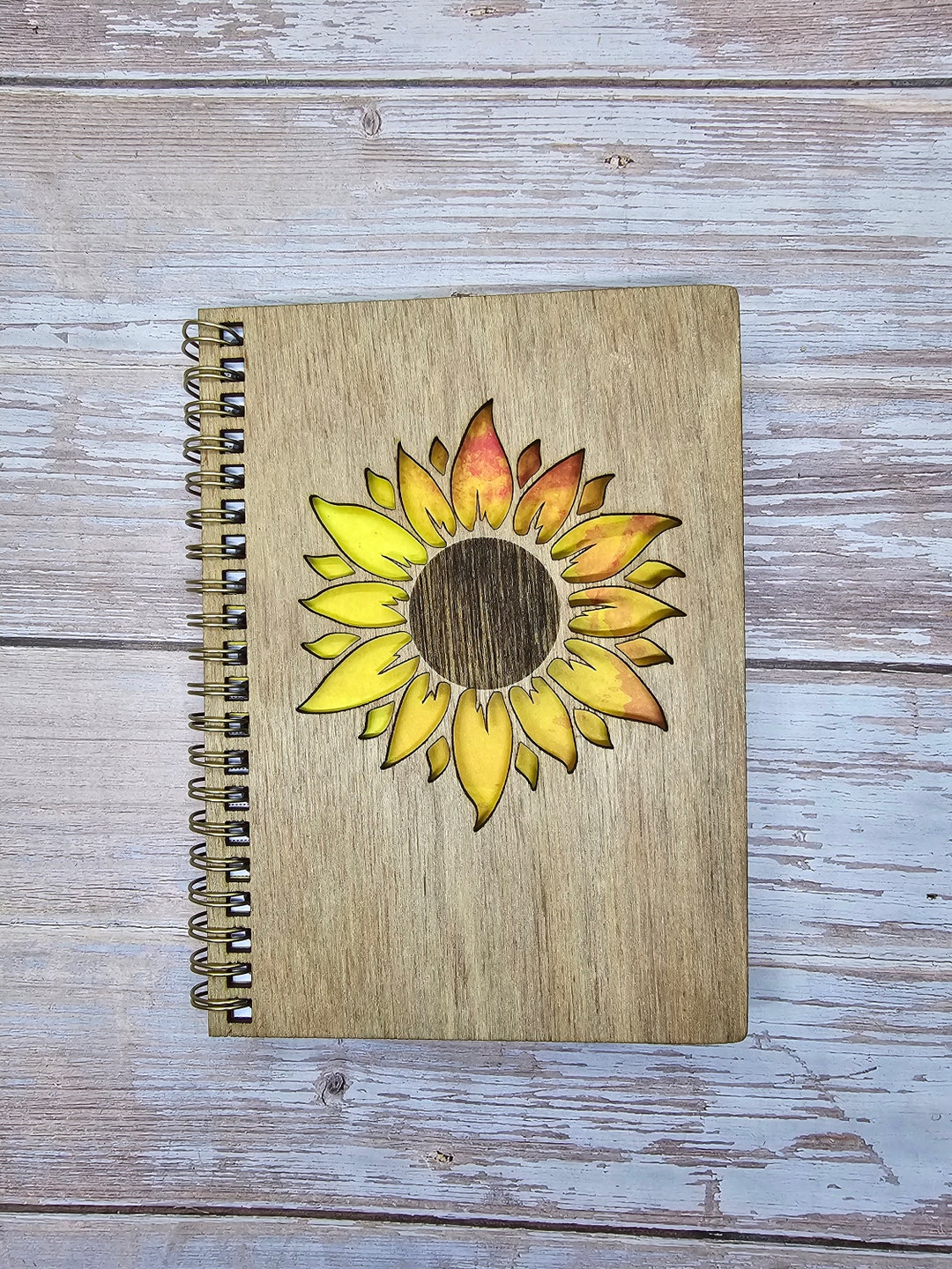 Sunflower Notebook Journal Sunflower Gifts Wood Cover - Etsy