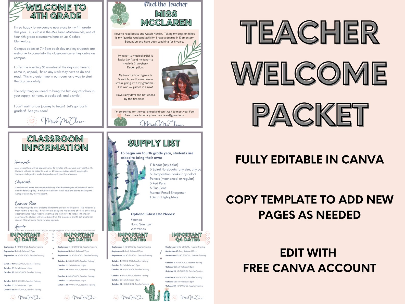 Cactus Meet the Teacher Template | Meet the Teacher Editable Template ...