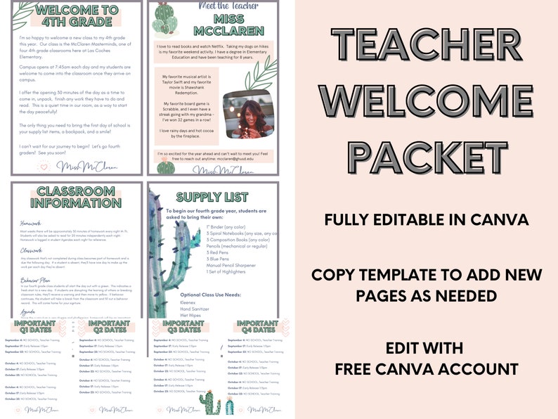 Cactus Meet the Teacher Template | Meet the Teacher Editable Template ...