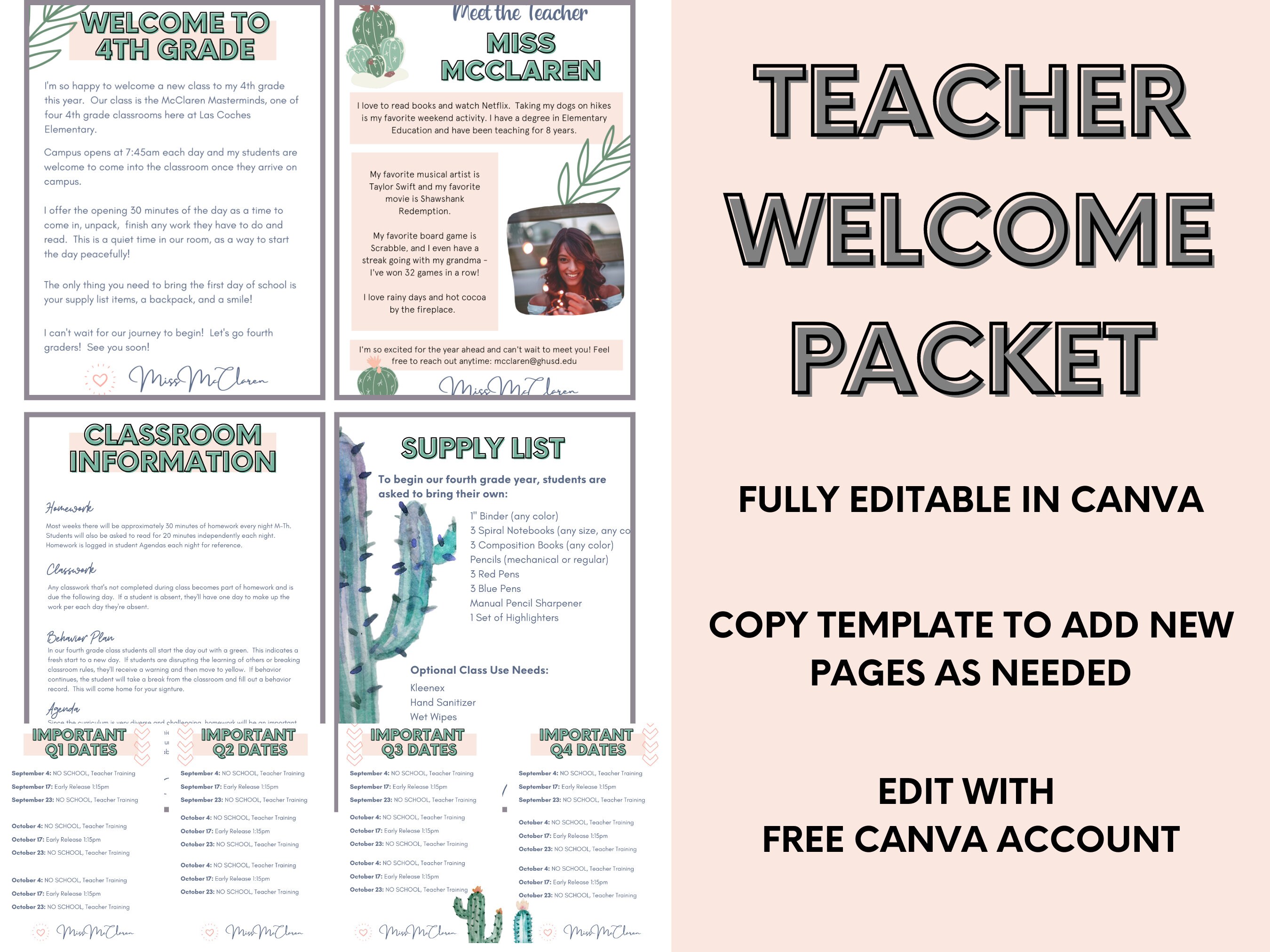 Cactus Meet the Teacher Template | Meet the Teacher Editable Template ...