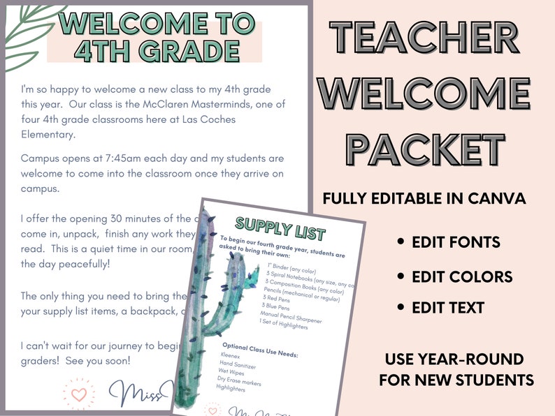 Cactus Meet the Teacher Template | Meet the Teacher Editable Template ...