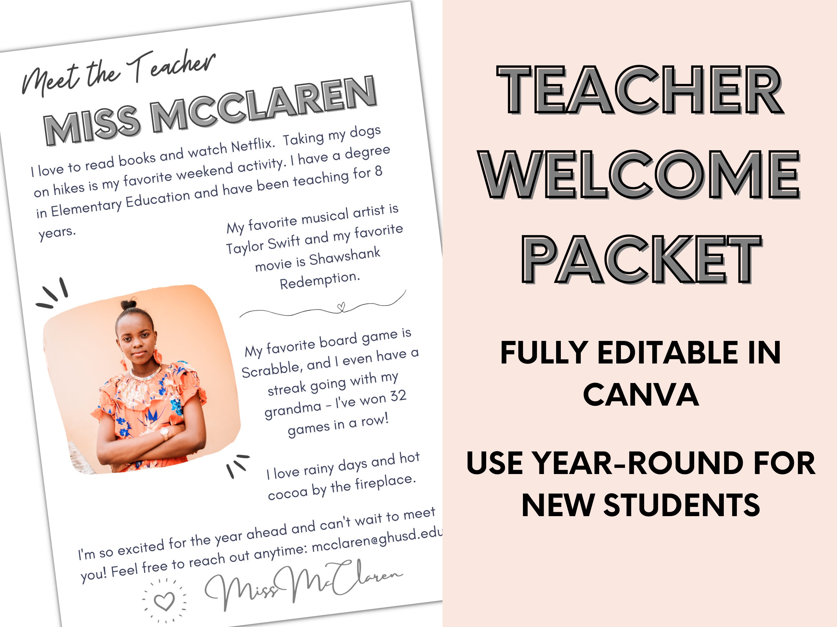 B&W Meet the Teacher Template | Meet the Teacher Editable Template ...