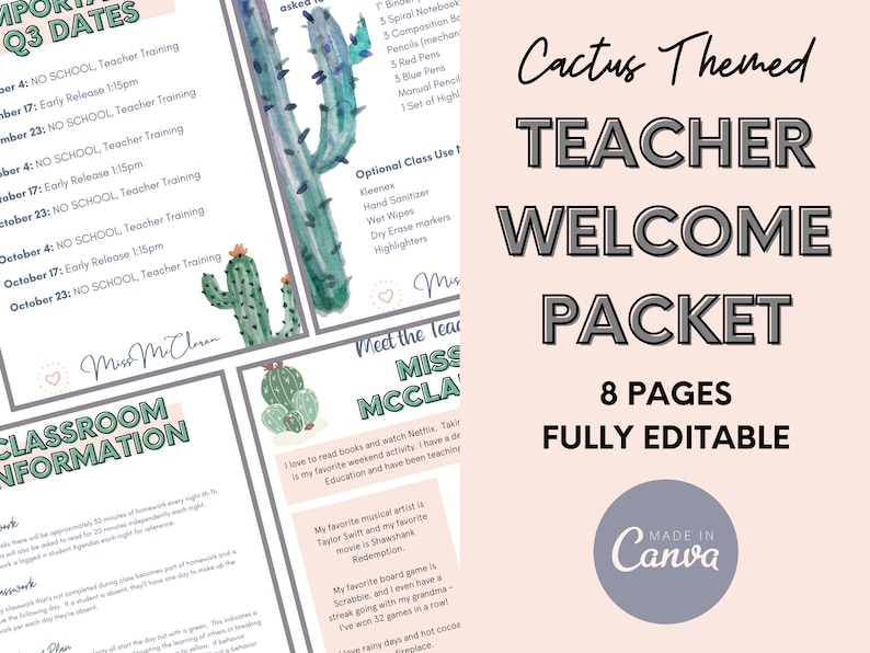 Cactus Meet the Teacher Template | Meet the Teacher Editable Template ...