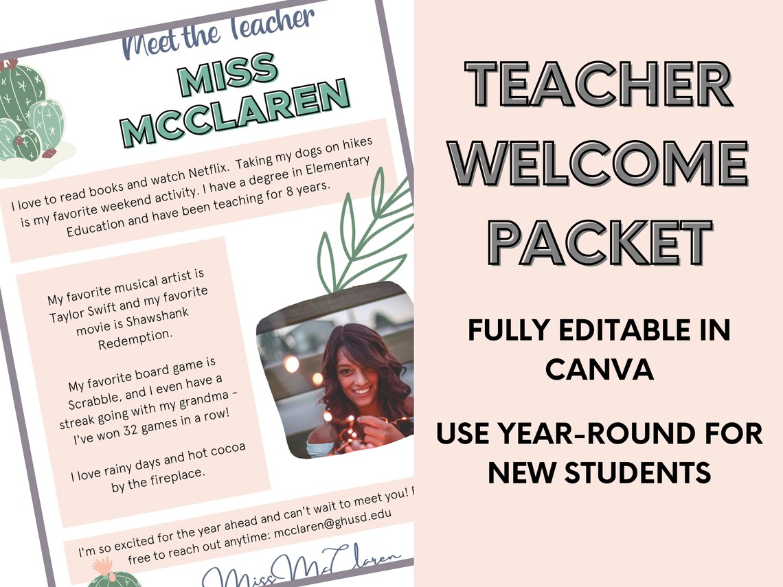 Cactus Meet the Teacher Template | Meet the Teacher Editable Template ...