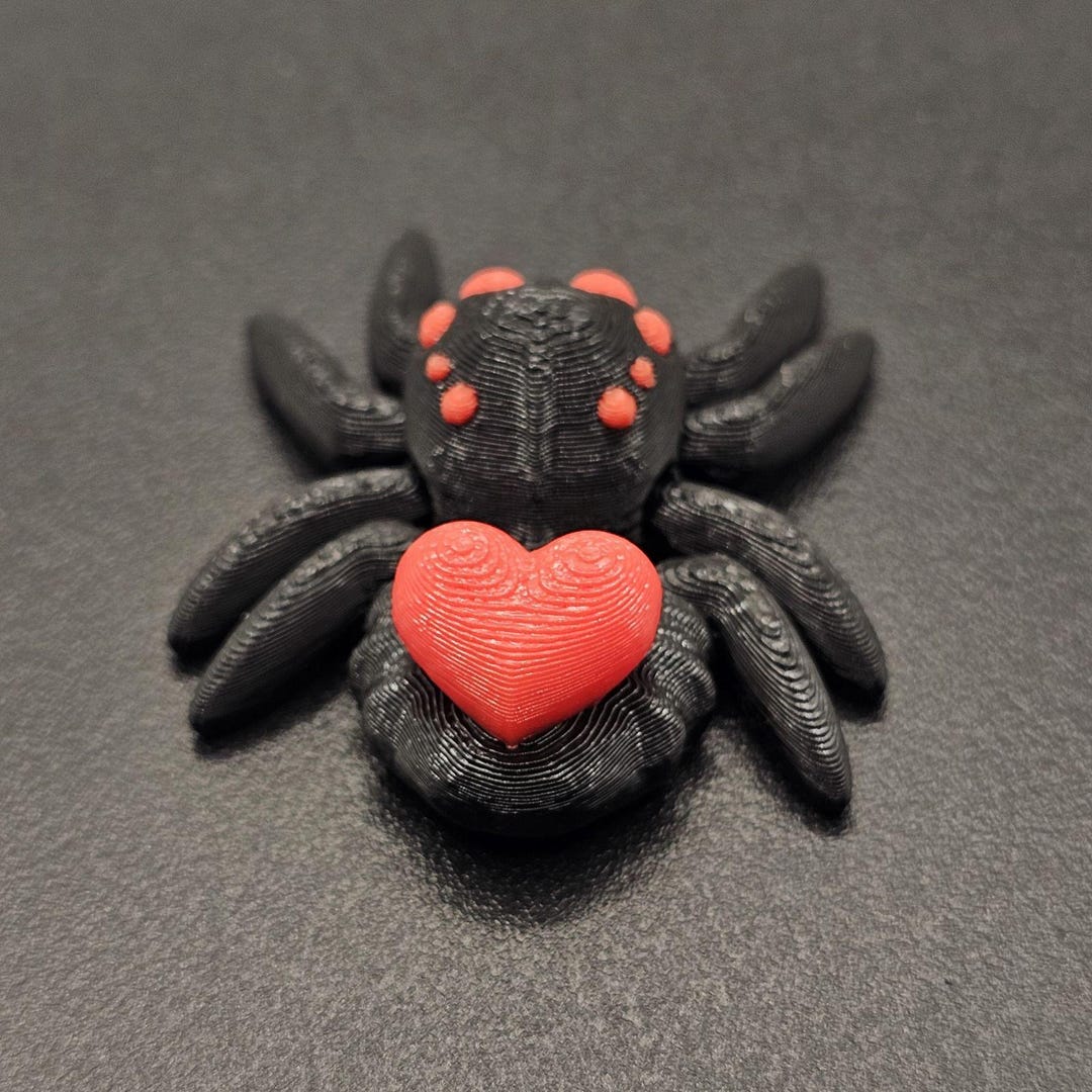 Heart Spider Fidget Buddy - 3D Printed Sensory Toy - Black Spider With ...