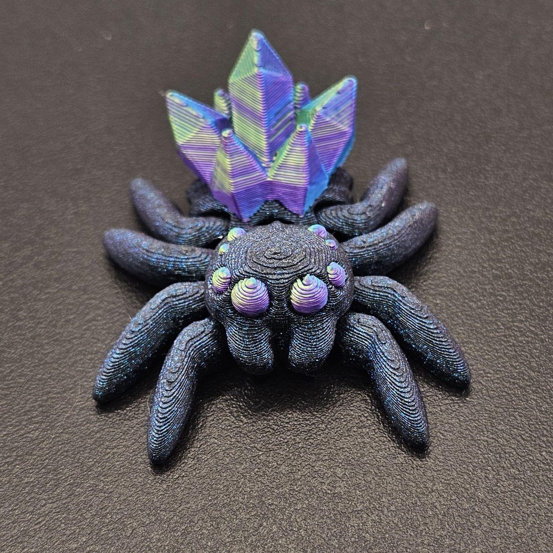 Crystal Spider Fidget Buddy - 3D Printed Sensory Toy - Sparkly Dark ...
