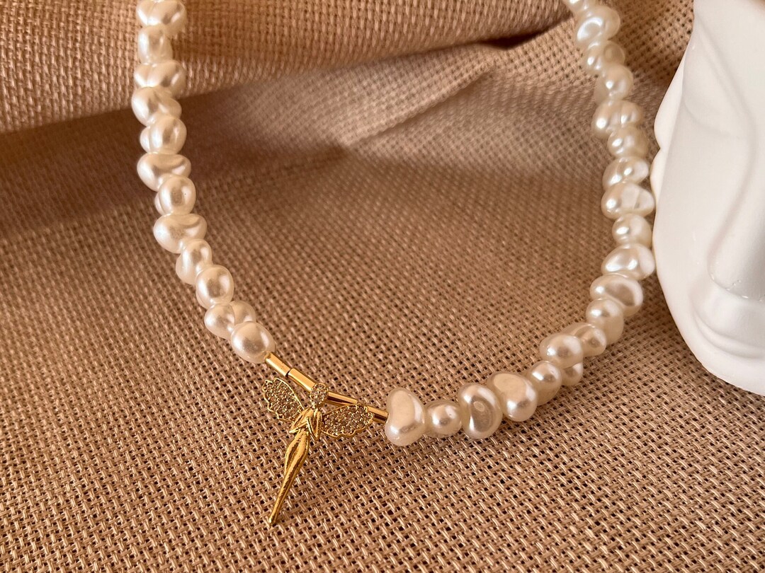 Pearl Angel Necklace Pearl Necklace With Angel Charm - Etsy