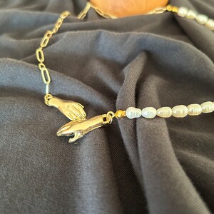 Natural Pearl Hands Necklace, Two Hands Pendant Necklace, Gold Hand ...