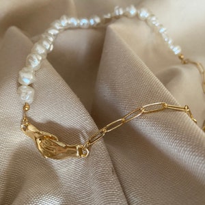Natural Pearl Hands Necklace Two Hands Pendant Necklace Gold - Etsy