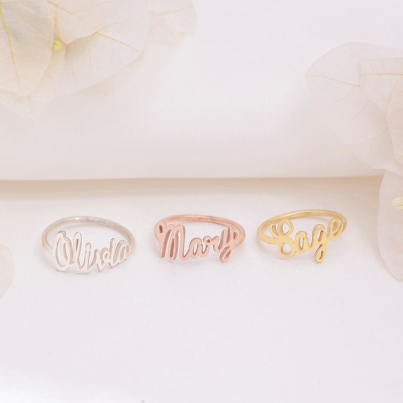Dainty Gold Name Ring Personalized Handwrite Name Ring - Etsy
