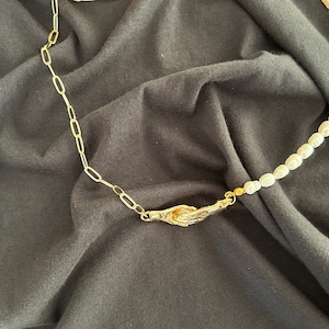Natural Pearl Hands Necklace, Two Hands Pendant Necklace, Gold Hand ...