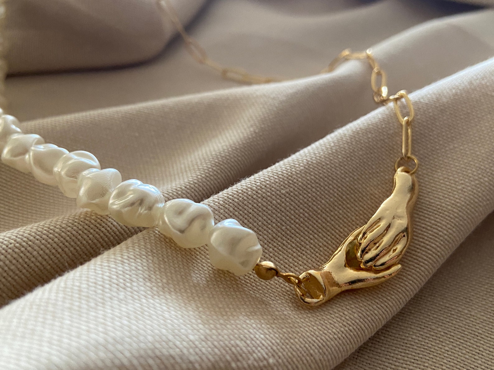 Natural Pearl Hands Necklace Two Hands Pendant Necklace Gold - Etsy