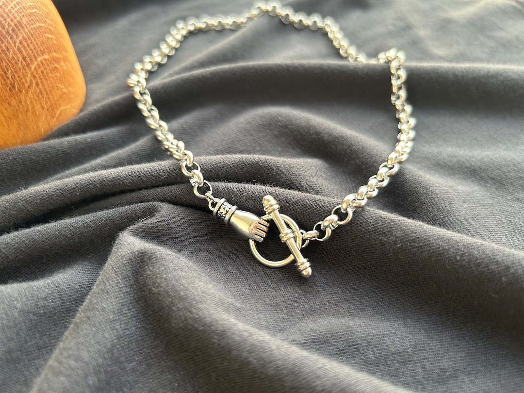 Silver Charm Holder Necklace, Silver Open Ended Hand Necklace, Hold on ...