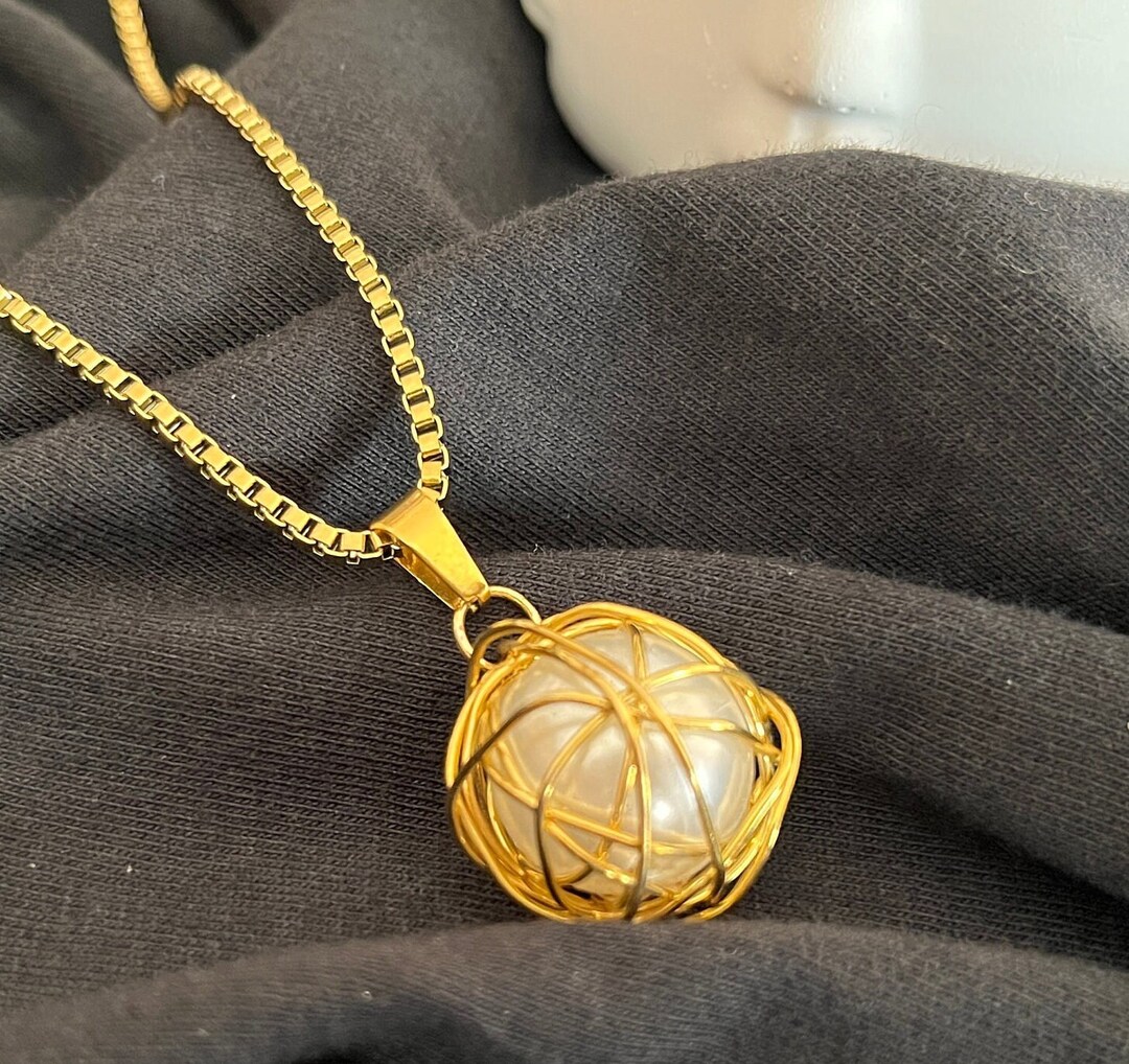 Baroque Pearl Cage Necklace, Gold Layered Necklace, Large Gold Baroque ...