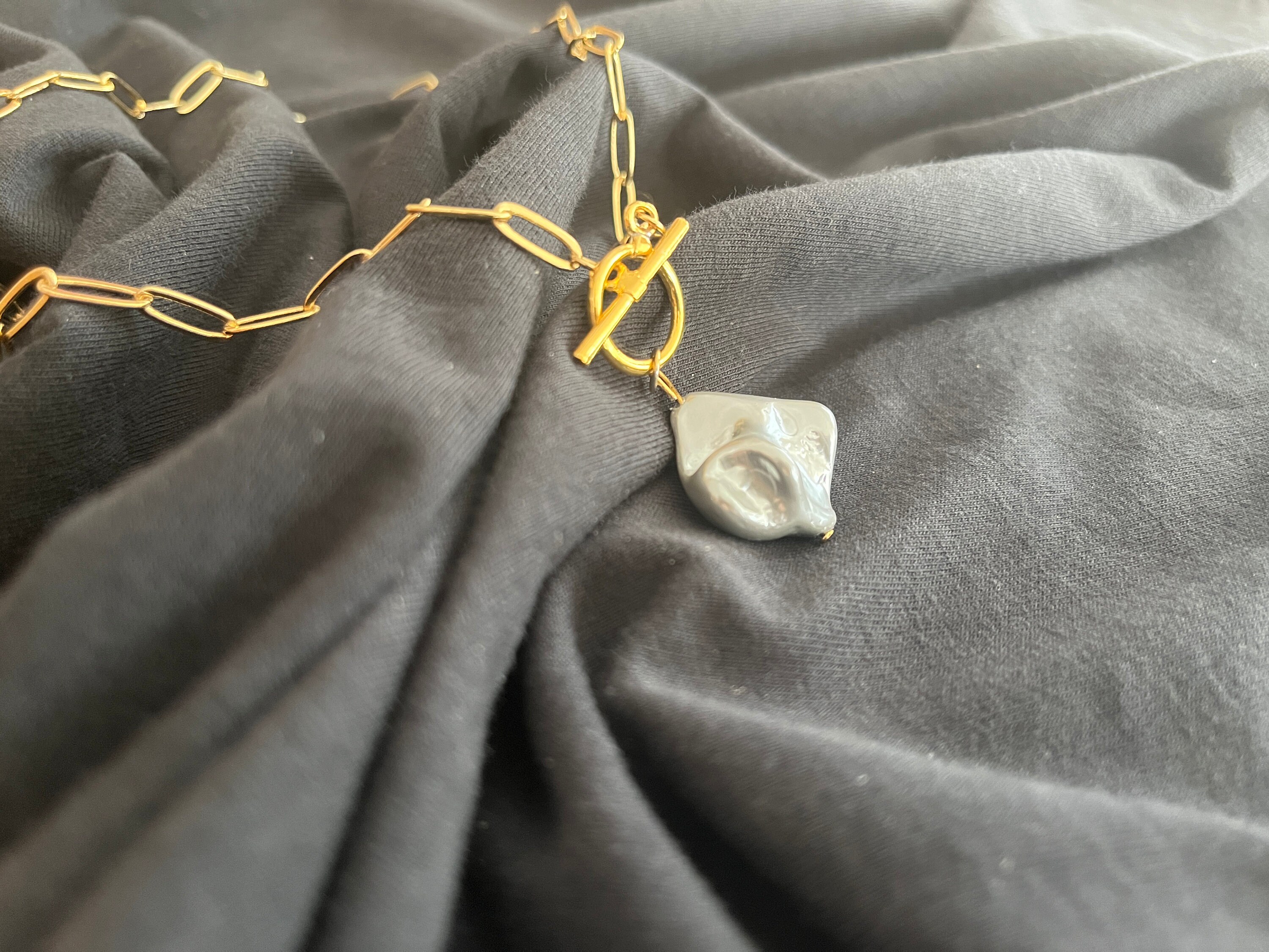 Single Baroque Pearl Chain Necklace, Baroque Pearl Necklace Gold, Gold ...