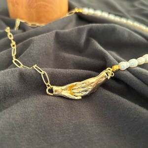 Natural Pearl Hands Necklace, Two Hands Pendant Necklace, Gold Hand ...