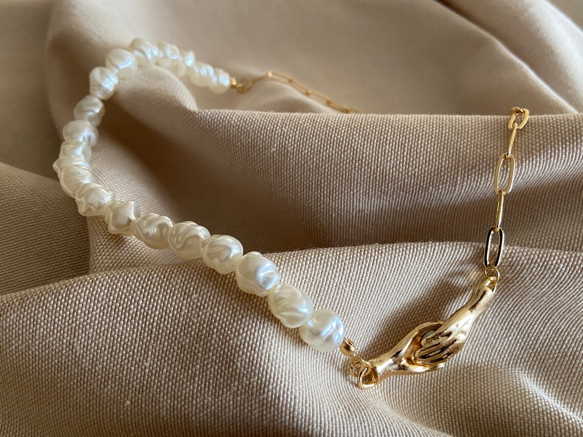 Natural Pearl Hands Necklace Two Hands Pendant Necklace Gold - Etsy