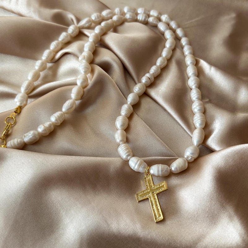 Pearl Cross Necklace - Etsy