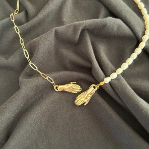 Natural Pearl Hands Necklace, Two Hands Pendant Necklace, Gold Hand ...