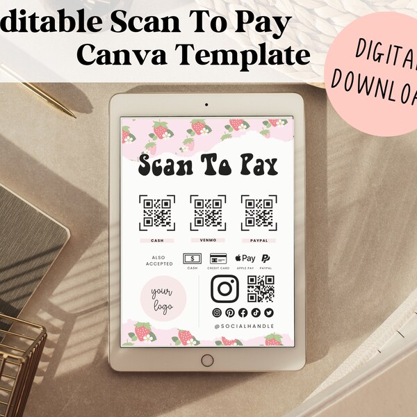 Strawberry Qr Code Sign - Etsy