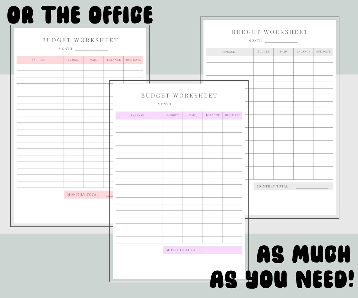 Printable Budget Worksheet, Financial Planning Sheets, Business ...