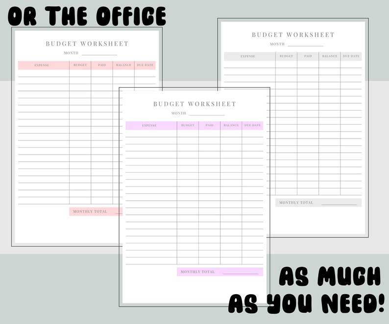 Printable Budget Worksheet, Financial Planning Sheets, Business ...