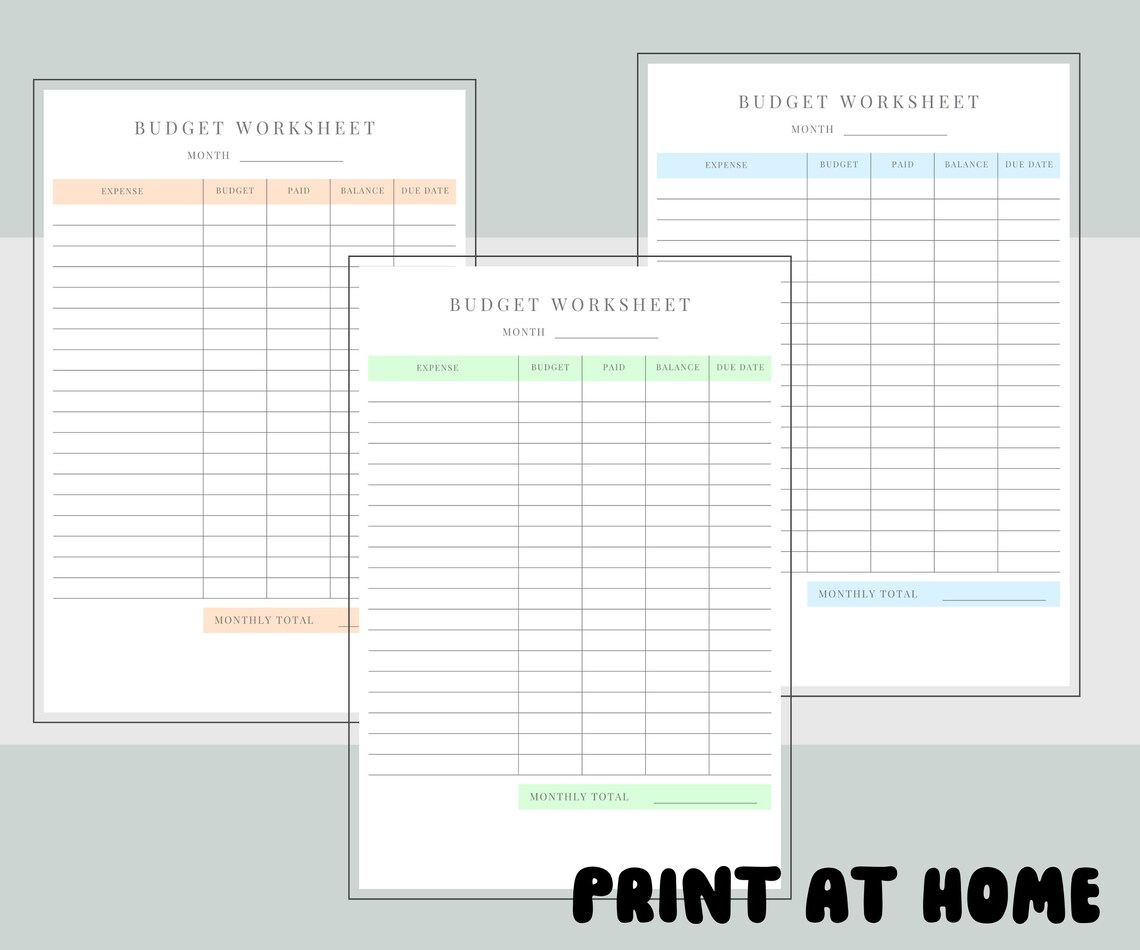 Printable Budget Worksheet, Financial Planning Sheets, Business ...