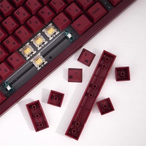 Minimalist Dark Red Keycaps, Cherry Profile PBT Keycap Set, Gaming Keycaps Set, Pbt Artisan ...