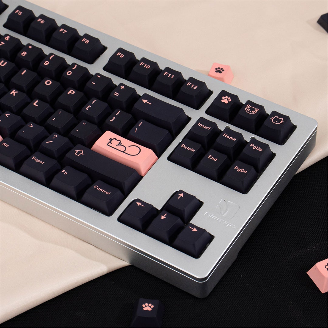 Pink Cat Theme Keycap Set, Cute Cat Keycap, PBT Cherry Profile Keycap ...