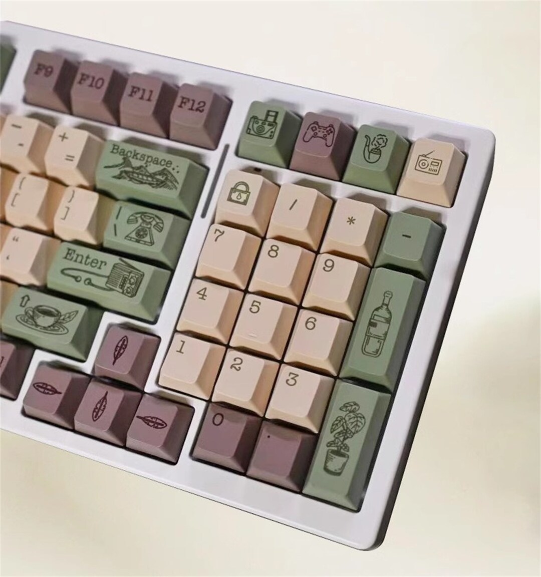 Old Times Theme Keycap Set, Retro Brown Green Cherry Profile Keycap Set ...