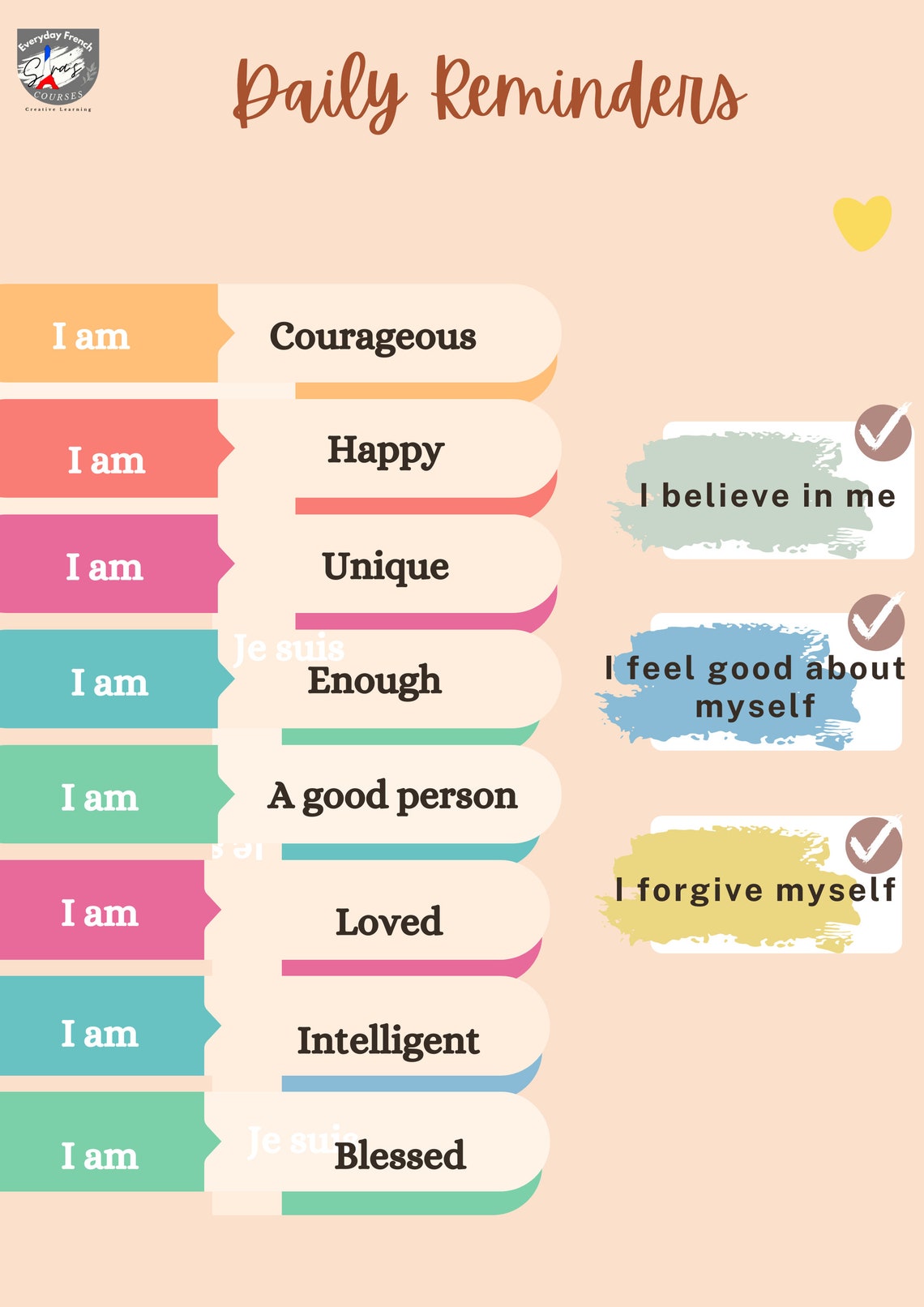 French Positive Affirmations, French Quotes, Daily Reminders, French ...