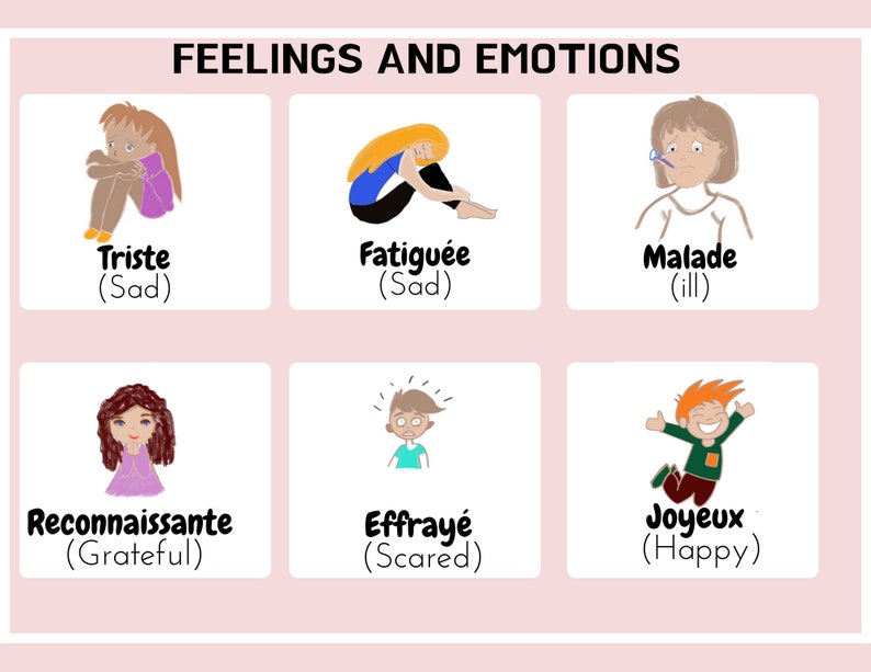 French Emotions and Feelings Vocabulary, French Grammar and Worksheet ...