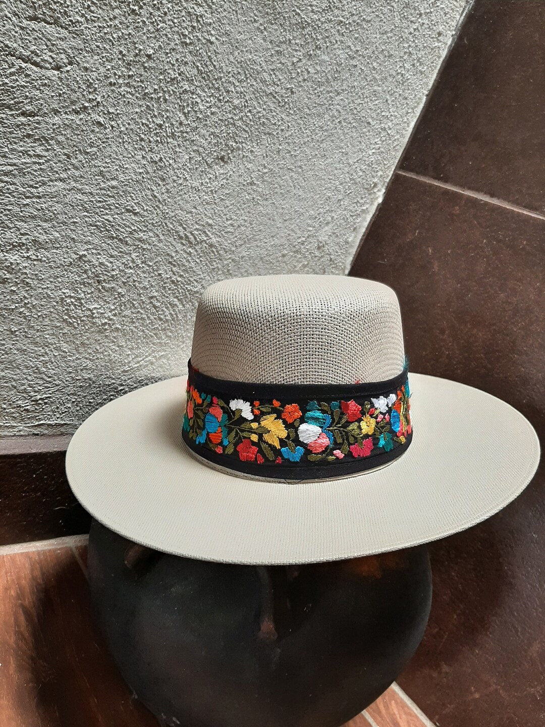 Cordobes Style Hat for Women. Mexican Hat With Bandana, Silk Embroidery ...